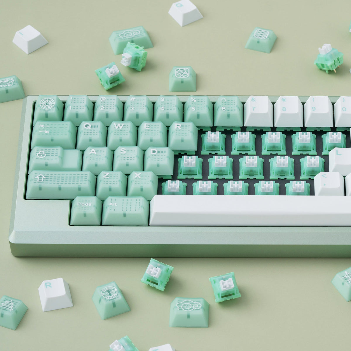[GBEXTRA] JU x Domikey JADE keycaps Cherry profile ABS doubleshot Semi – KPrepublic