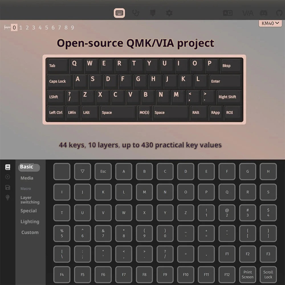 MMD KM40 Keyboard Gaming Mechanical Keyboard hot swappable PCB RGB swi ...