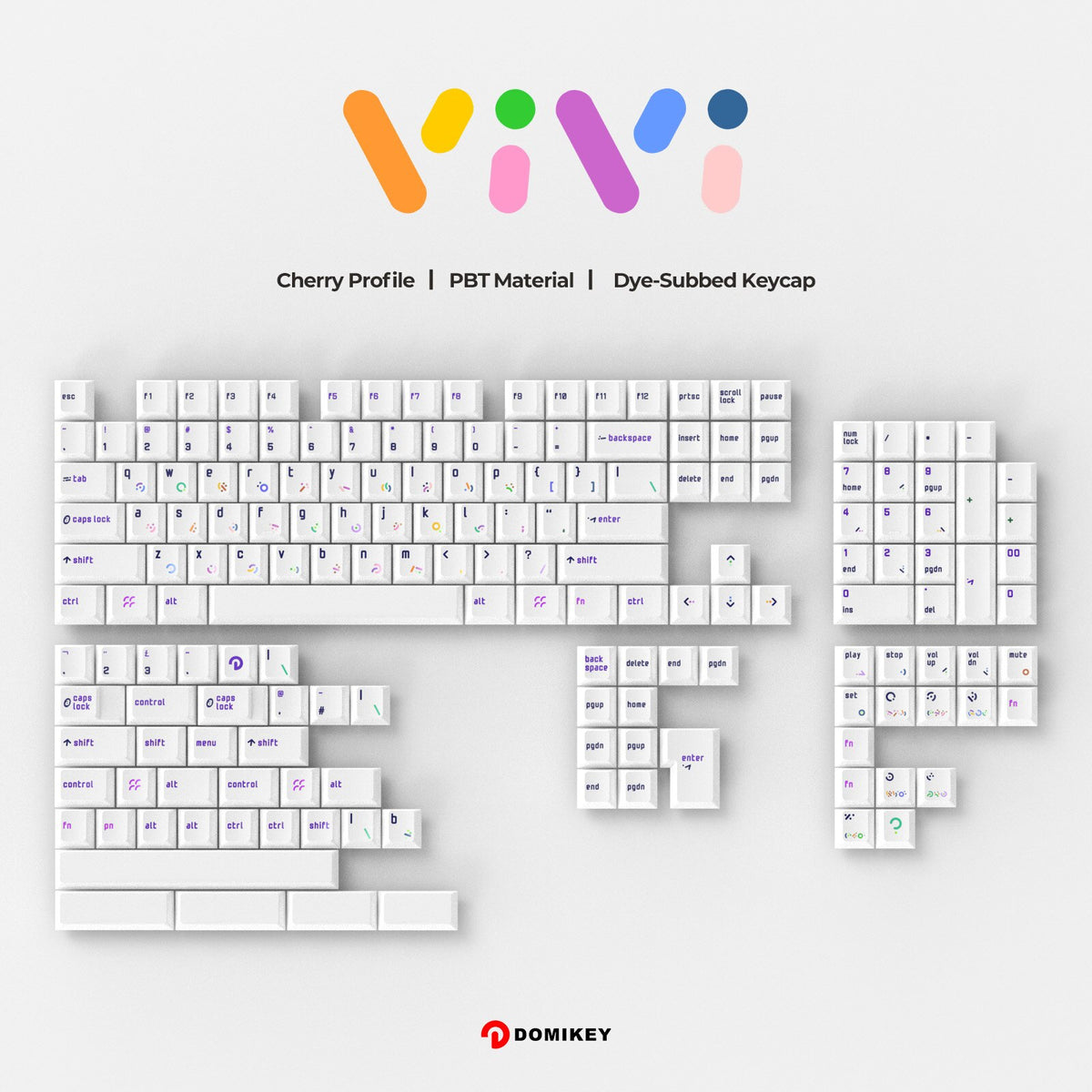 Domikey VIVI Cherry Profile Dye Subbed Keycap Set thick PBT for keyboa ...