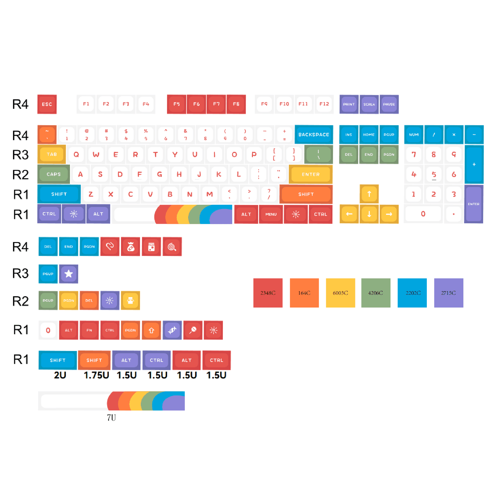 GKs Rainbow Keycap Dye Subbed Keycap Set MDA Profile Thick PBT for mec ...
