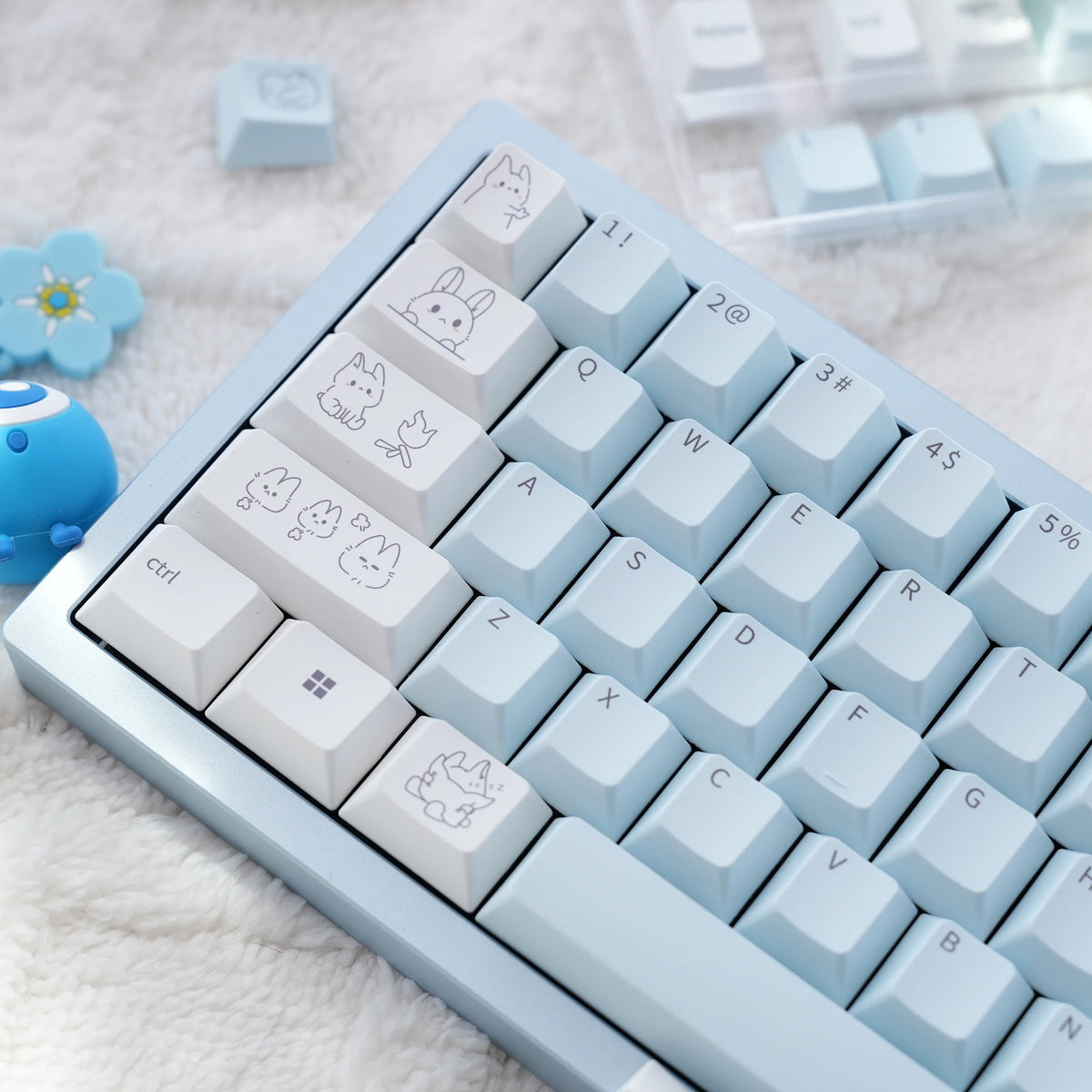 QTUO Blue Bunny Keycap Dye Subbed Keycap Cherry Profile Set thick PBT ...