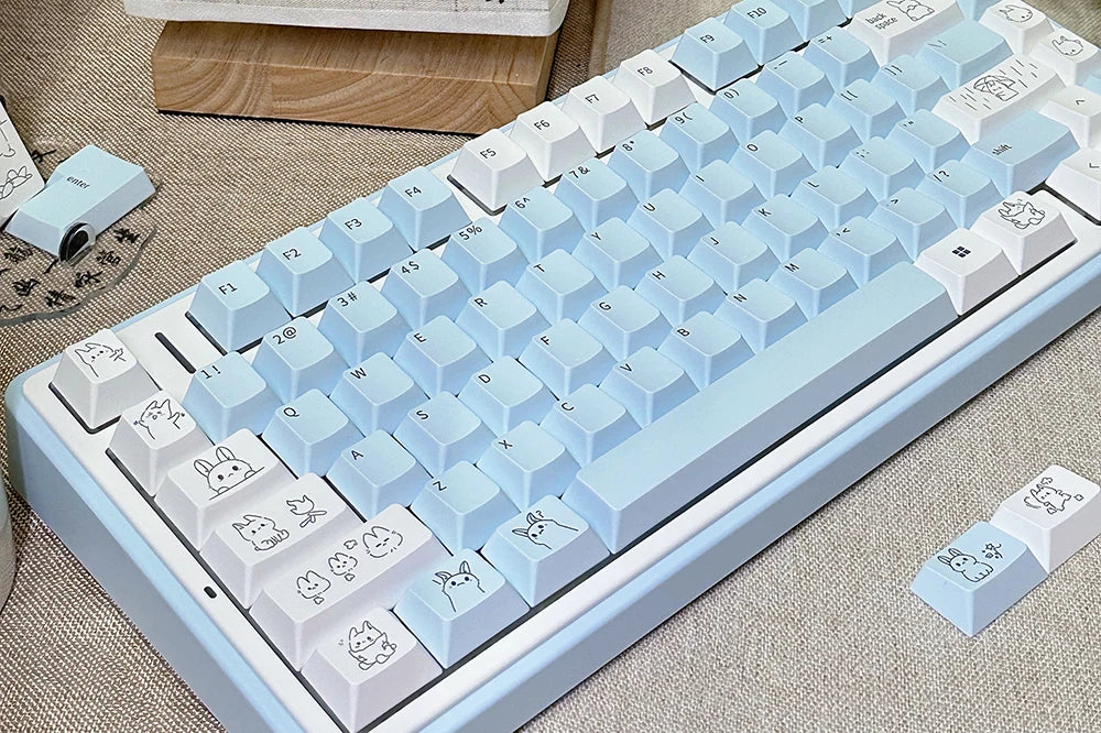 QTUO Blue Bunny Keycap Dye Subbed Keycap Cherry Profile Set thick PBT ...