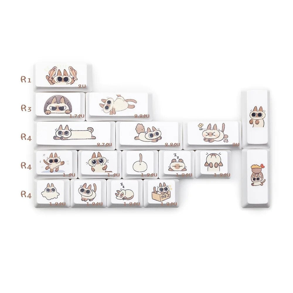 Cute Little Siamese cat Keycap Kitty Meme Keycap Dye Subbed keycaps fo ...