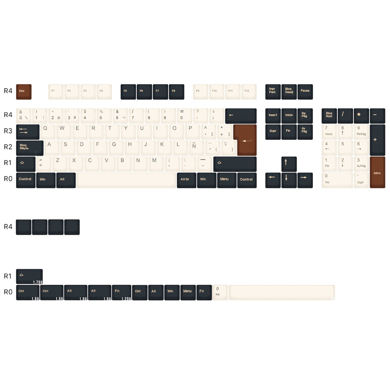 Taihao Cream Dim Grey Keycap ABS double shot keycaps ES Spanish for di ...