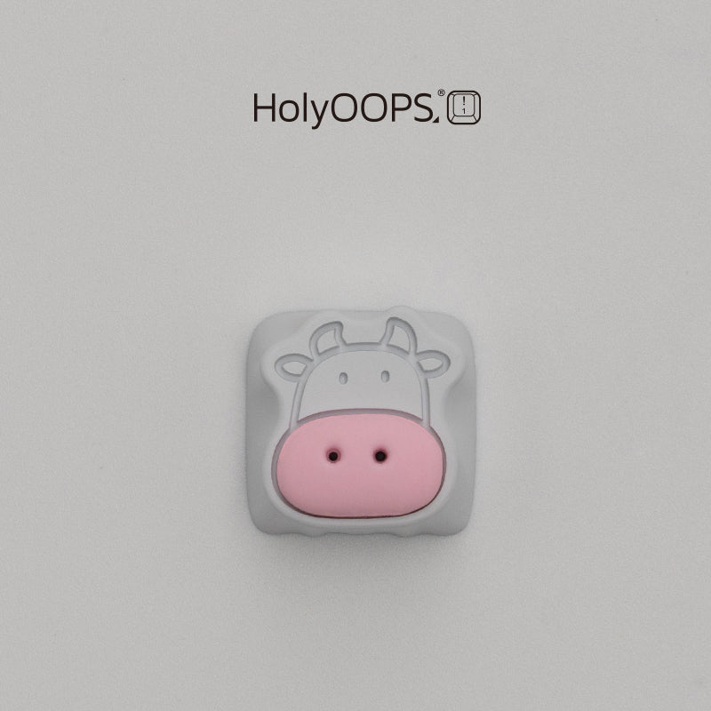 Holyoops Cute Cows Artisan Keycap CNC anodized aluminum Compatible Che ...