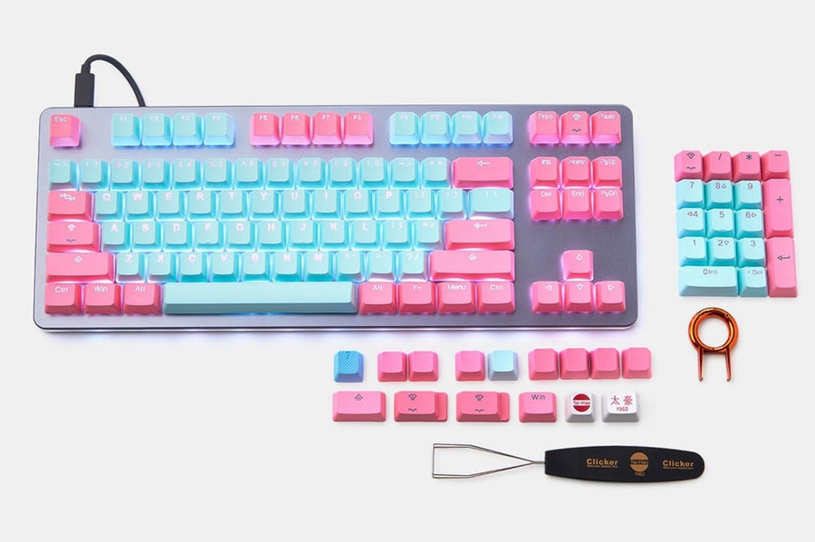 taihao pbt double shot Backlit oem profile keycaps Miami Cyan Magenta ...