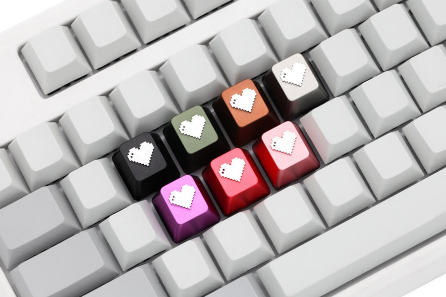 Pixel Heart anodized aluminum keycaps with anodizing for custom mechan ...