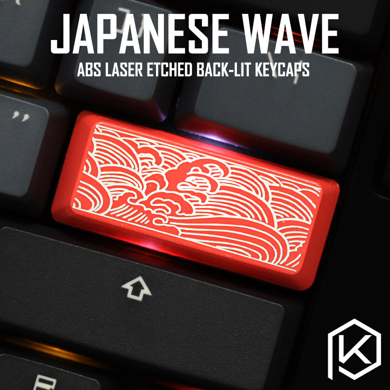 Novelty Shine Through Keycaps ABS Etched Japanese wave black red enter ...